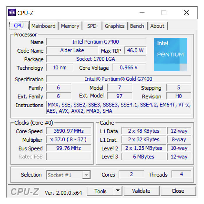 خرید، قیمت و مشخصات کامل پردازنده اینتل Alder Lake Pentium Gold G7400 بدون جعبه